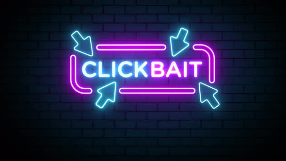 Clickbait Fake News Neon Sign on Brick Wall, Motion Graphics | VideoHive