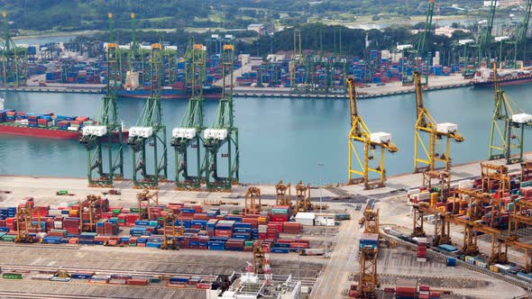 Trading Port of Singapore with Containers Terminals and Merchat Ships ...