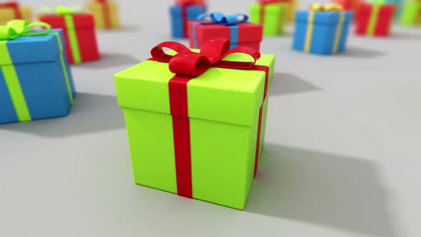 Seamless animation of spread color gift boxes. Zooming one by one ...