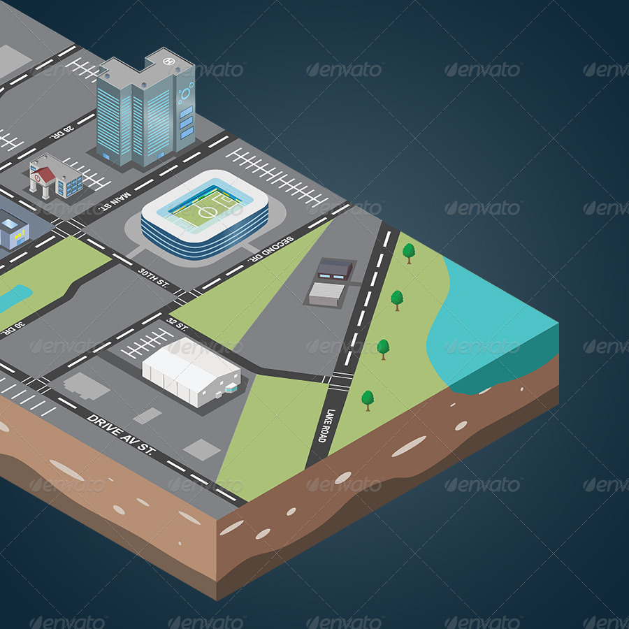 Isometric Map, Vectors | GraphicRiver