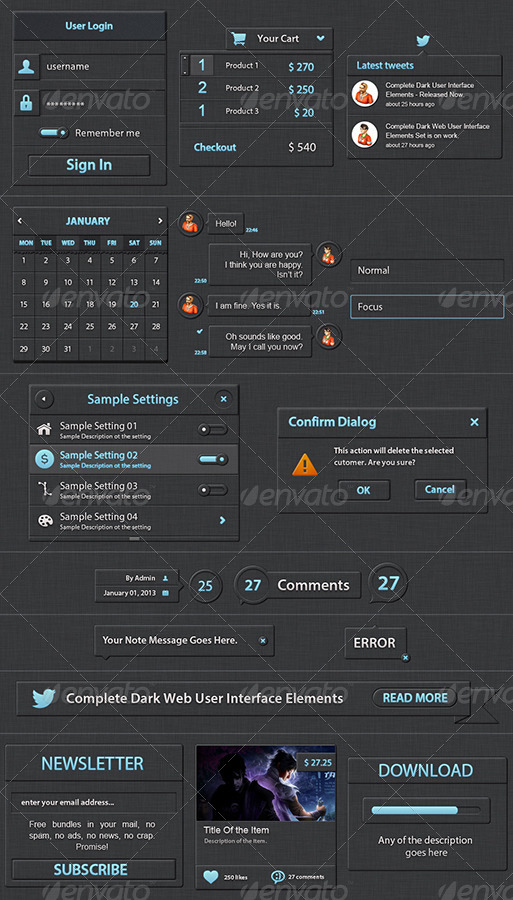 Complete Dark Web UI Mega Pack, Web Elements | GraphicRiver