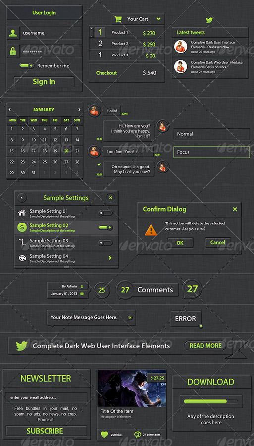 Complete Dark Web UI Mega Pack, Web Elements | GraphicRiver