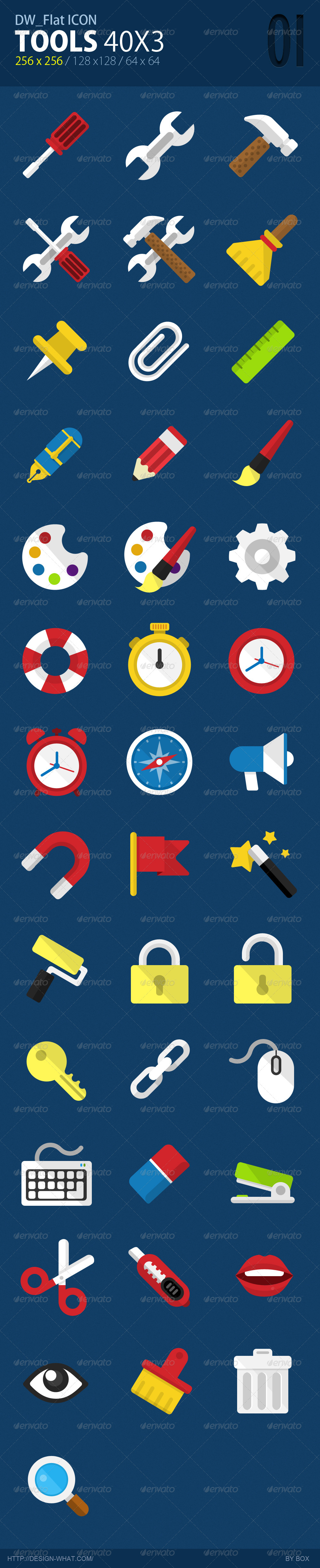 40 Flat Icons (Tools), Icons | GraphicRiver