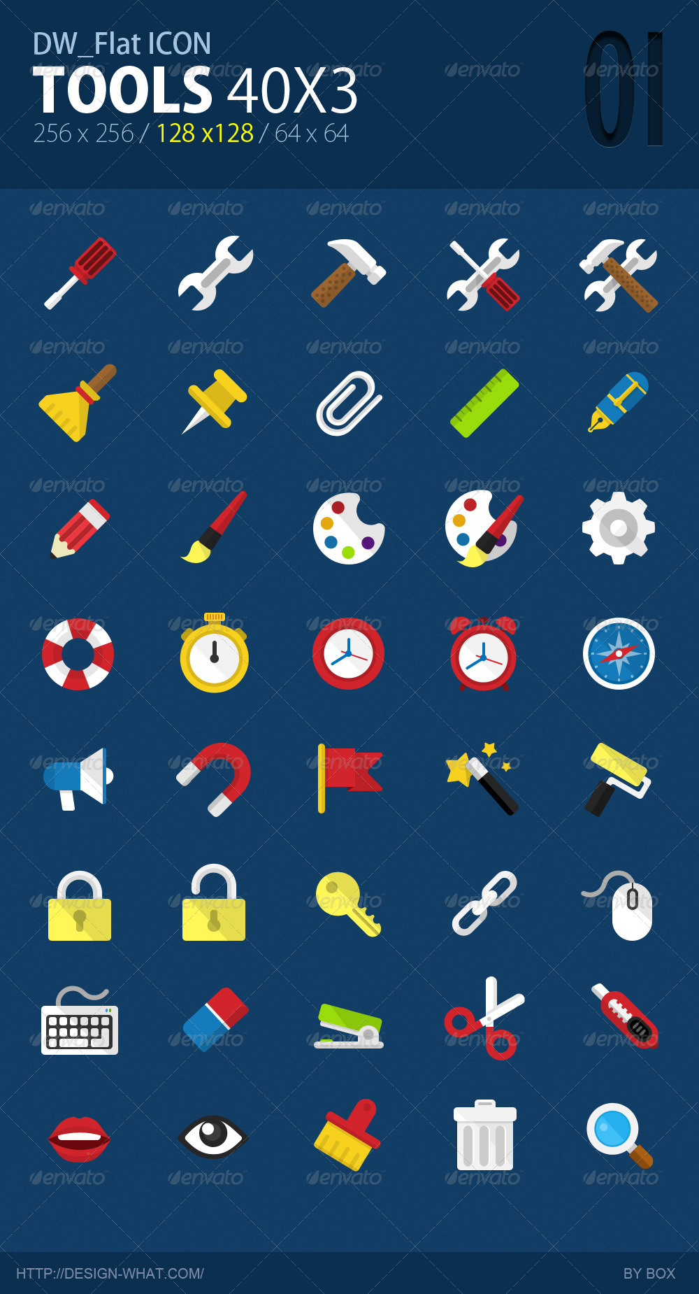 40 Flat Icons (Tools), Icons | GraphicRiver