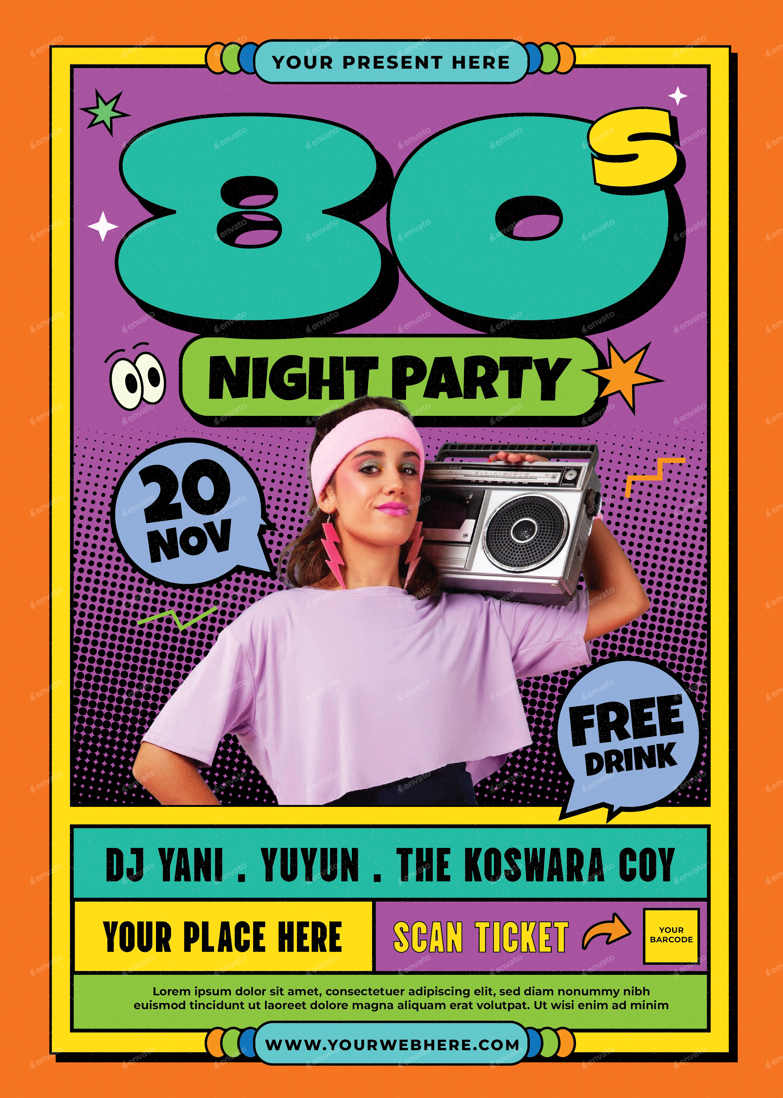80s Party Flyer Template, Print Templates | GraphicRiver