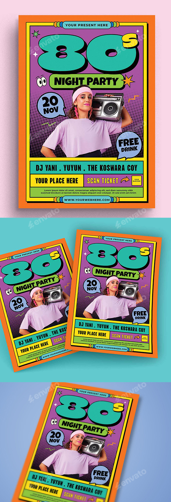 80s Party Flyer Template, Print Templates | GraphicRiver