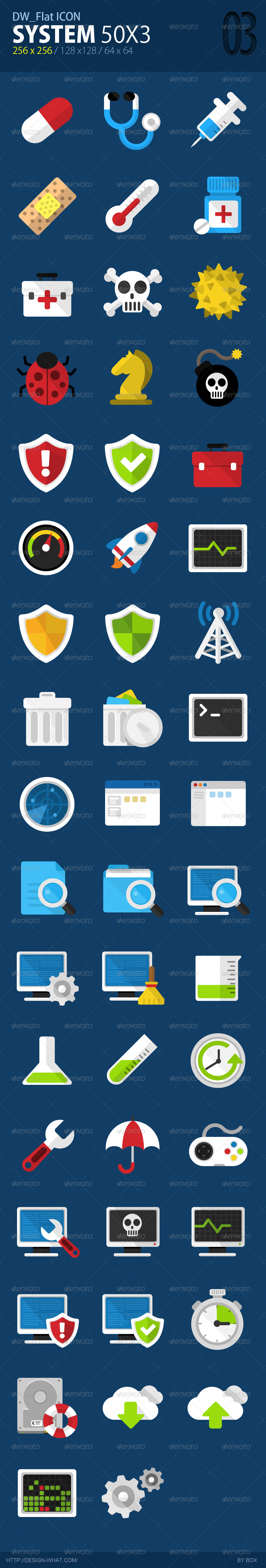 50 Flat ICONs (System), Icons | GraphicRiver