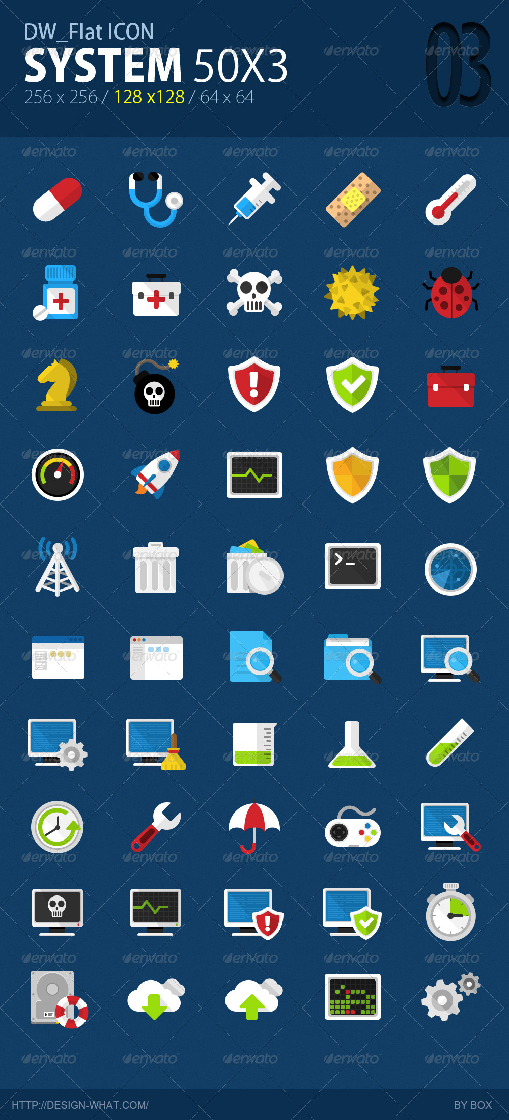 50 Flat ICONs (System), Icons | GraphicRiver