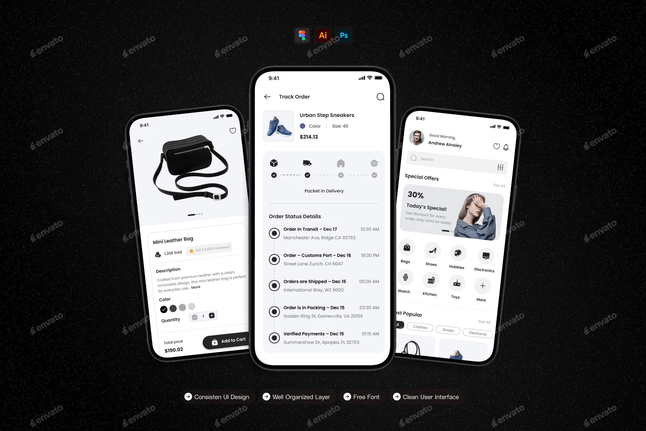 E-commers - Mobile App UI Kit, Web Elements | GraphicRiver