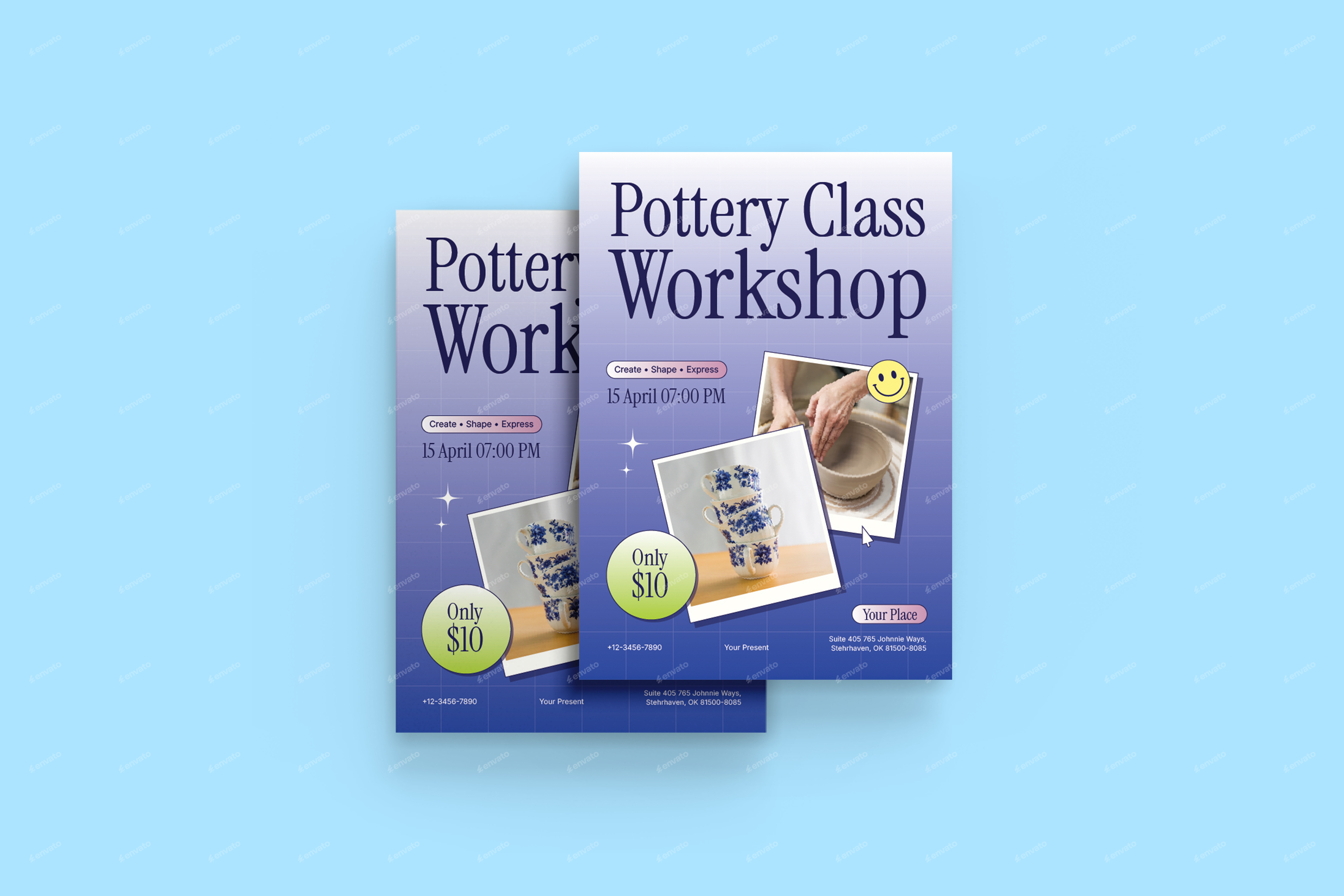 Blue White Pottery Class Workshop Flyer Set, Print Templates | GraphicRiver