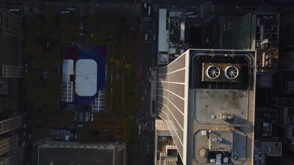 Aerial Birds Eye Overhead Top Down Panning View of People Skating on ...