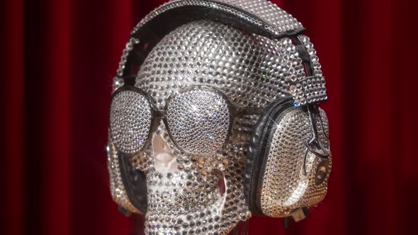 Diamond Covered Skull with Headphones and Sunglasses Rotating, Stock ...