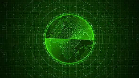 New Green Color 3d rotated world map Radar Hud Animation, Motion Graphics