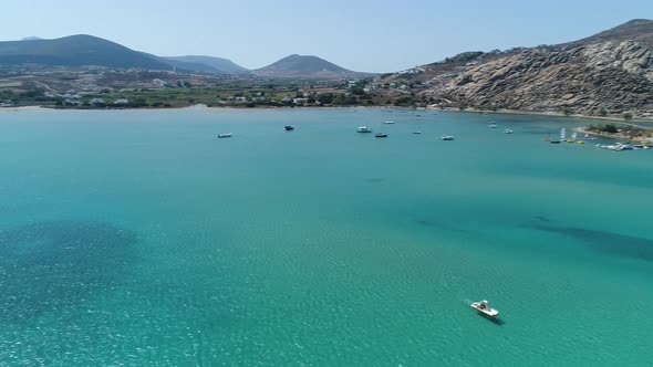 Piperi beach in Naoussa on Paros island in the Cyclades in Greece ...