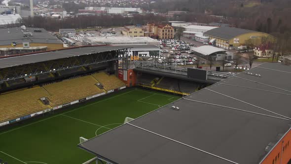 Local team of Elfsborg soccer stadium in Sweden, aerial orbit shot ...