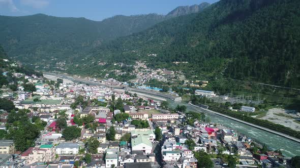 City of Uttarkashi in the state of Uttarakhand in India seen from the ...