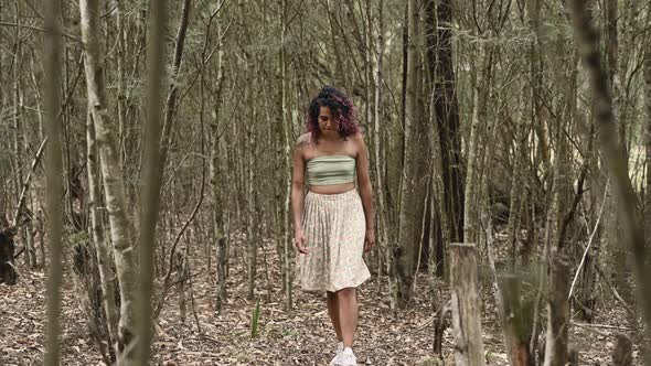 Woman Seen Walking in Forest During Fall, Stock Footage | VideoHive
