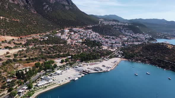 Aerial Drone View of Kas Town in Turkey Located on the Shoreline Next ...