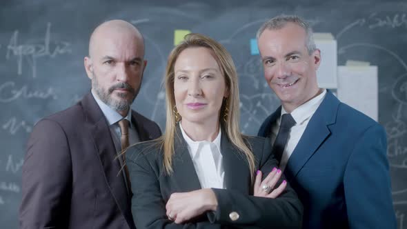 Portrait Shot of Three Business Partners Standing in Boardroom, Stock ...