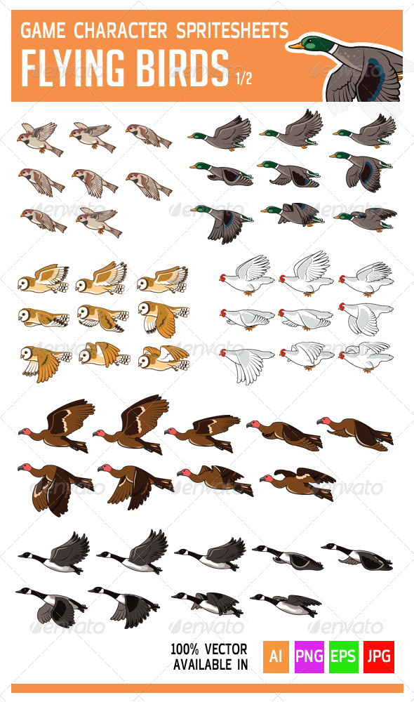 Flying Bird Game Character Sprite by Gagu | GraphicRiver