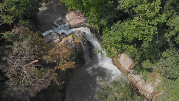 Ellawala waterfall near Ella in Sri Lanka. Aerial front shot, Stock Footage