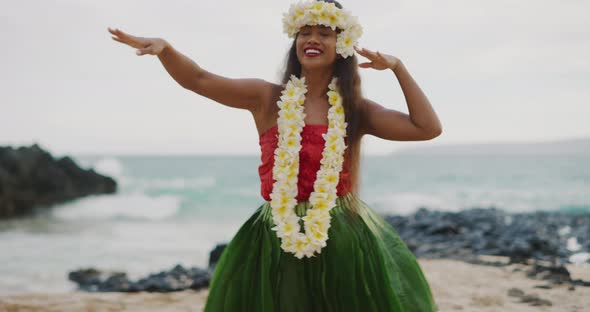 Woman performing Hawaiian hula on the beach, Stock Footage | VideoHive