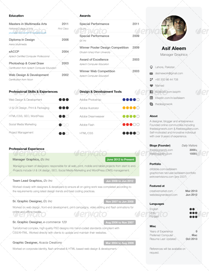 Simple and Clean One Page Resume Template, Print Templates | GraphicRiver