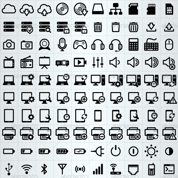 100 Vector Technology Icons, Icons | GraphicRiver