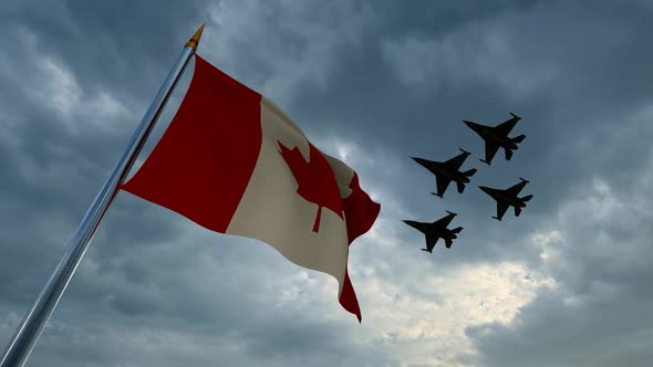 Waving Canadian Flag and Grouped Combat Planes, Motion Graphics | VideoHive