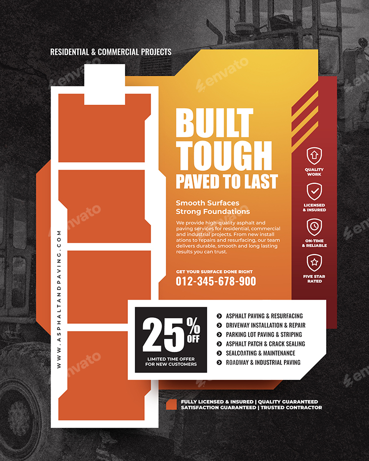 Asphalt and Paving Flyer and Social Media, Print Templates | GraphicRiver