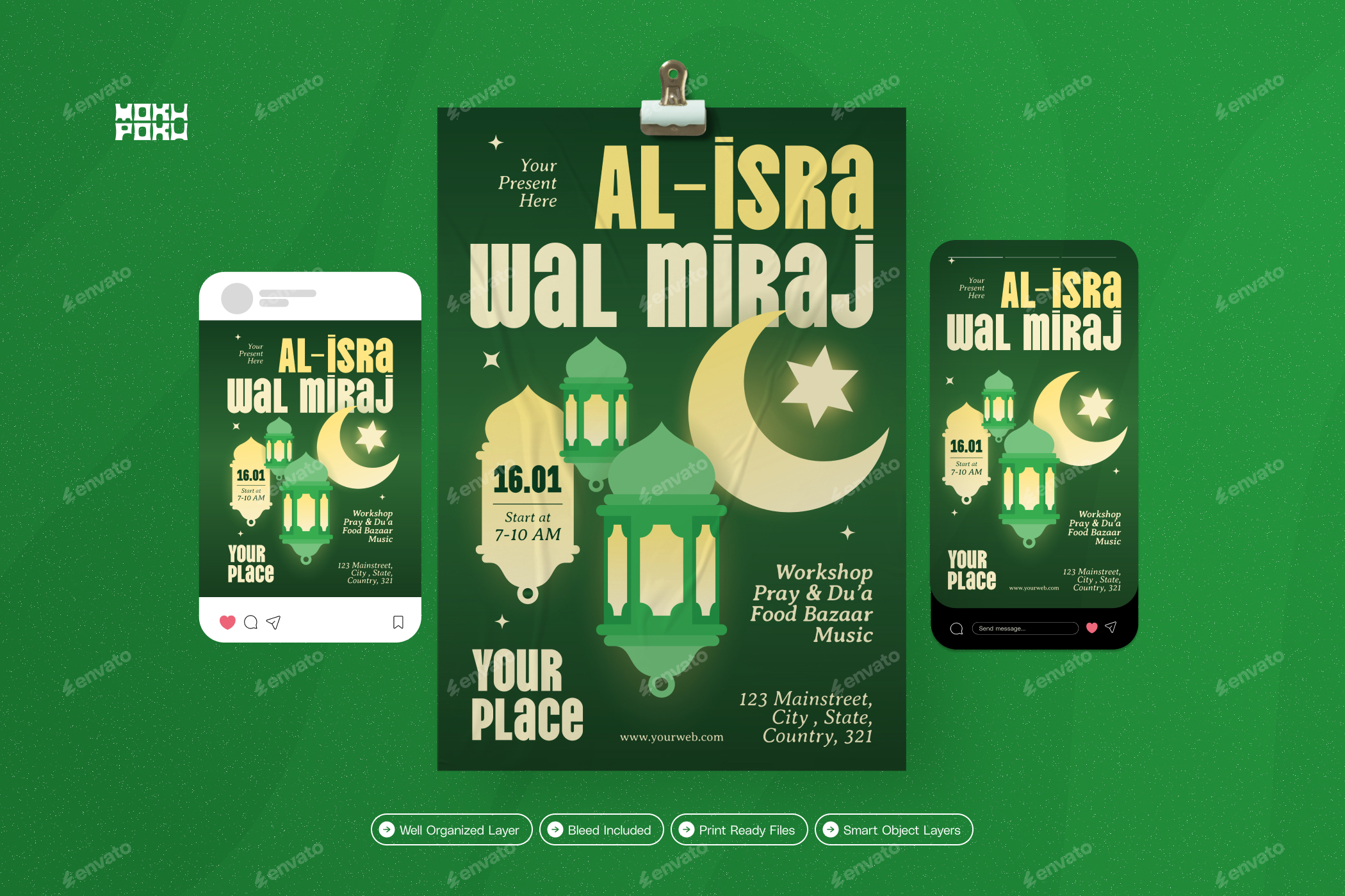 Isra Miraj Lantern - Flyer Set, Print Templates | GraphicRiver