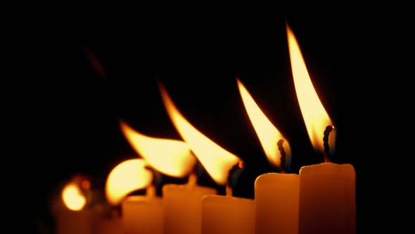 Row Of Candles Blown Out In The Dark Closeup, Stock Footage | VideoHive