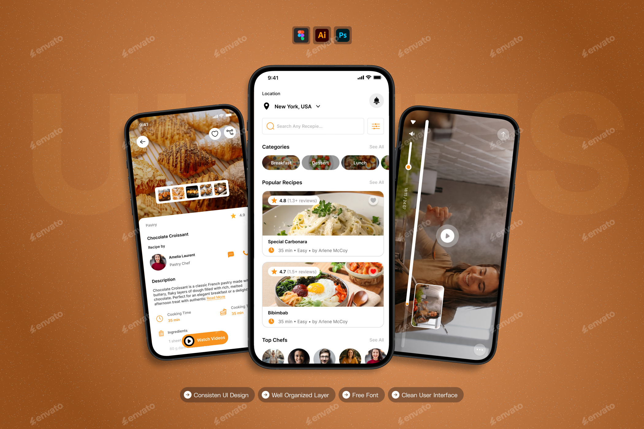 Food Recipe - Mobile App UI Kit, Web Elements | GraphicRiver