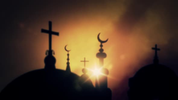 Islam Crescent Of Mosques And Crosses, Motion Graphics | VideoHive