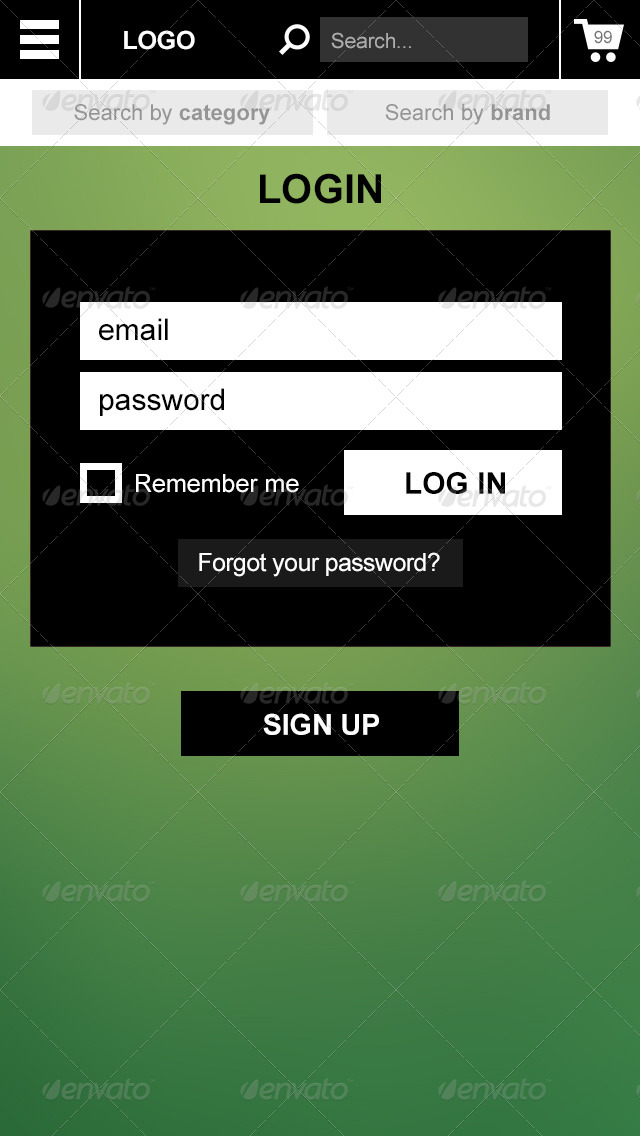 Basic E-Commerce mobile interface, Web Elements | GraphicRiver