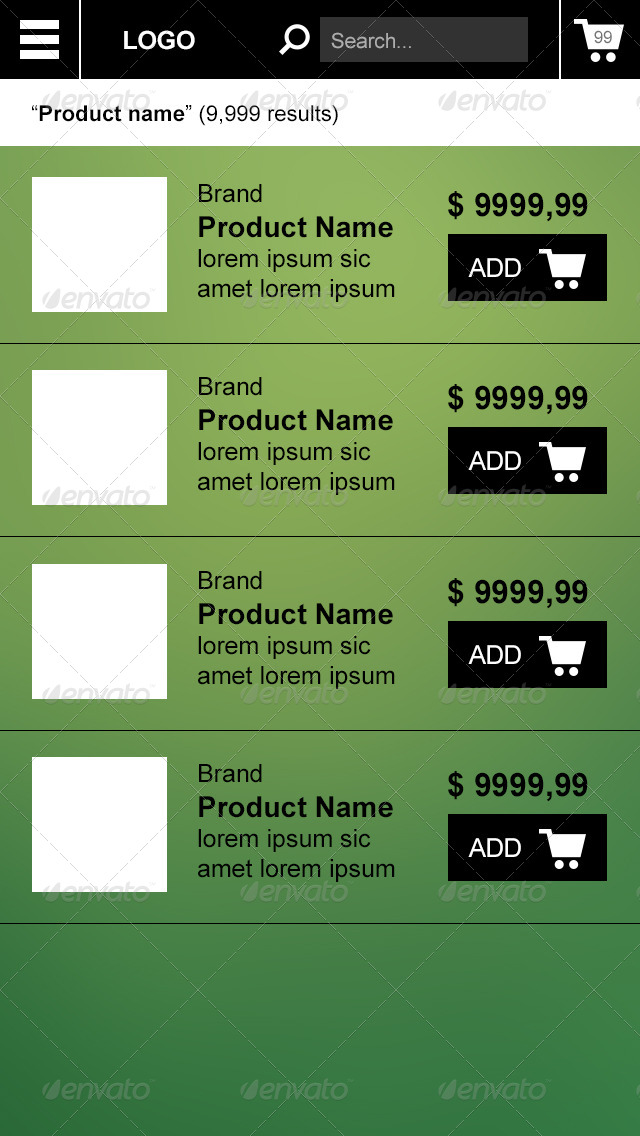 Basic E-Commerce mobile interface, Web Elements | GraphicRiver