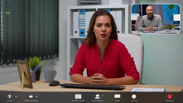 Employee Talking in Front of Camera Having Video Call with Manager ...