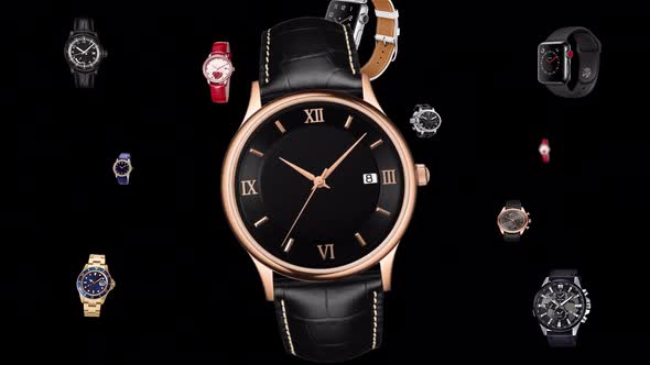 Moving animation of watches. Transparent background and loop video ...