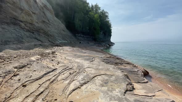 Pictured Rocks Munising Michigan With Trees Huge Rock Formations Woman ...