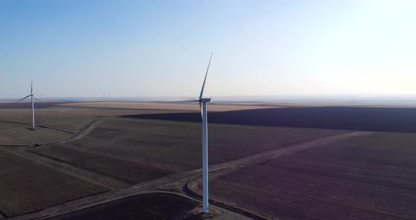 Wind Farm Power Station Turbines On Arid Countryside, Stock Footage