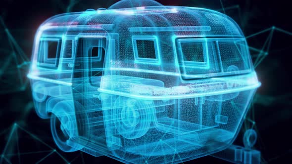 Camper Van Hologram Close Up 4k, Motion Graphics | VideoHive