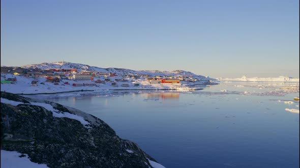 Sunlit Town On Coastline Of Ice And Sea, Stock Footage | VideoHive