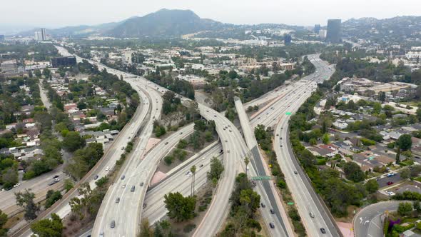 Aerial View of Los Angeles Motorway Intersection and Cityscape, Stock ...