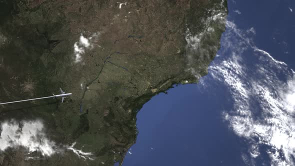 Airliner Flying To Rio De Janeiro Brazil From West, Motion Graphics