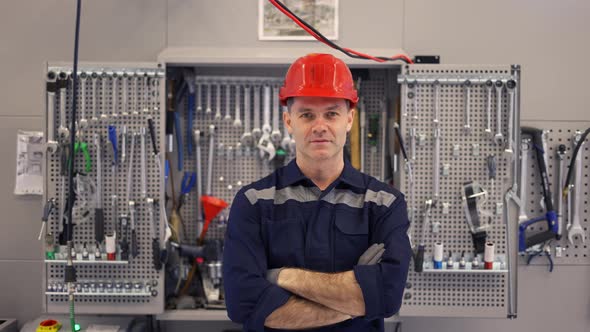 Portrait of a Car Mechanic in a Car Workshop in Helmet with Equipment ...