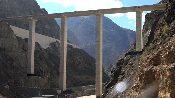 Road on The Very High Bridge Connects Directly to Tunnel, Stock Footage