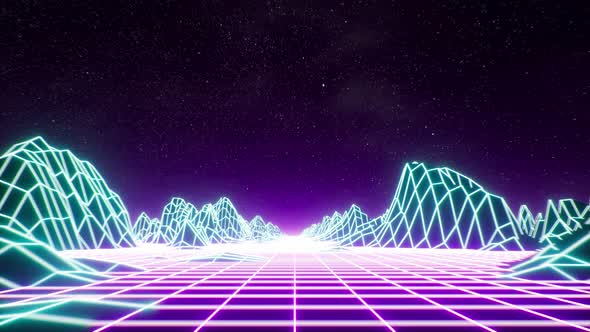 4K Synthwave Grid Mountain, Motion Graphics | VideoHive