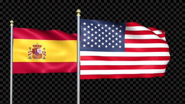 Spain And United States Two Countries Flags Waving, Motion Graphics