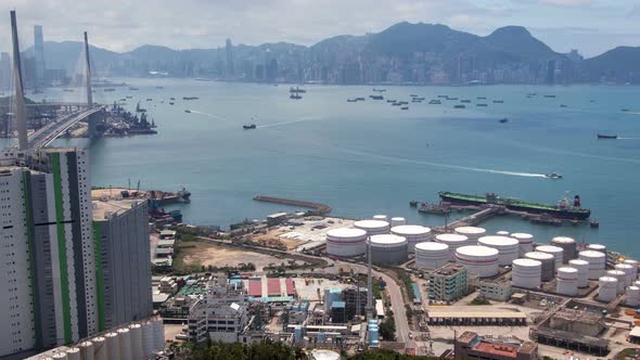 Timelapse Hong Kong Oil Pumping Terminal and Tanker, Stock Footage