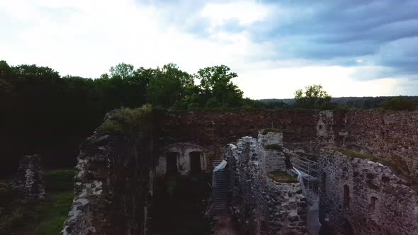 Medieval Castle Ruins in Latvia Rauna. Aerial View Over Old Stoune ...
